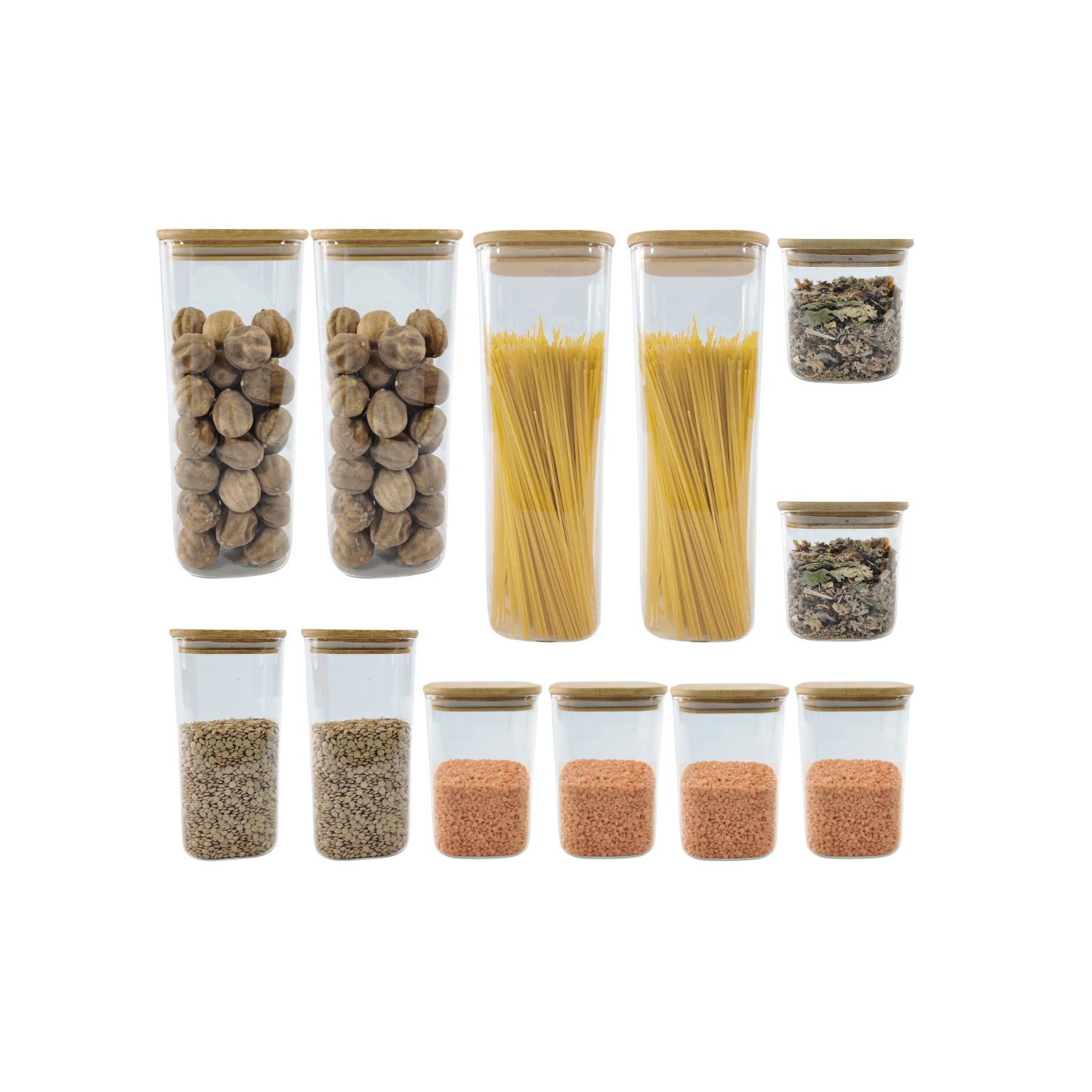 Square Bamboo Glass Pantry Storage Containers – 12 Pack – Storage ...